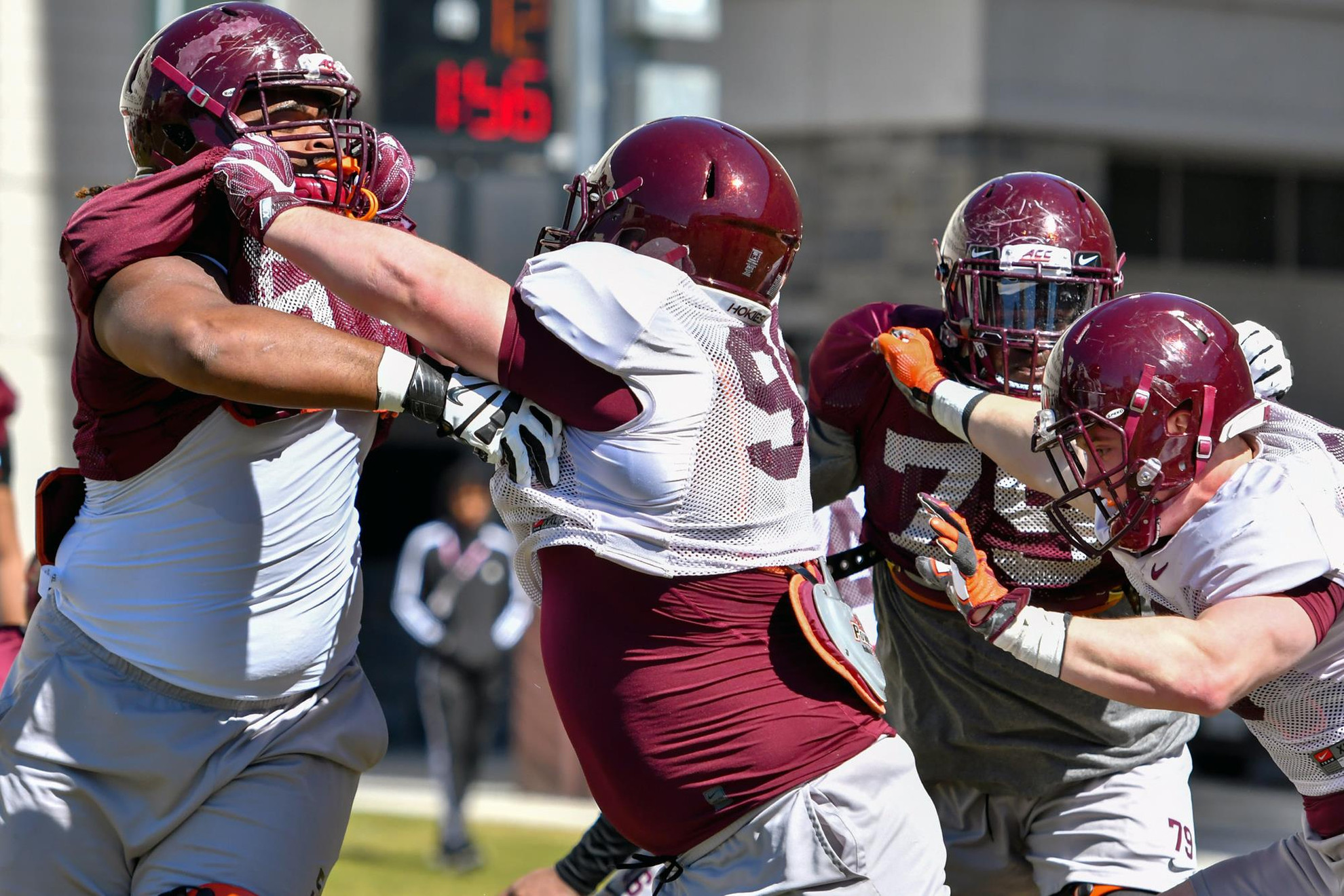 Tech staff breaking in young offensive linemen this spring - Virginia ...