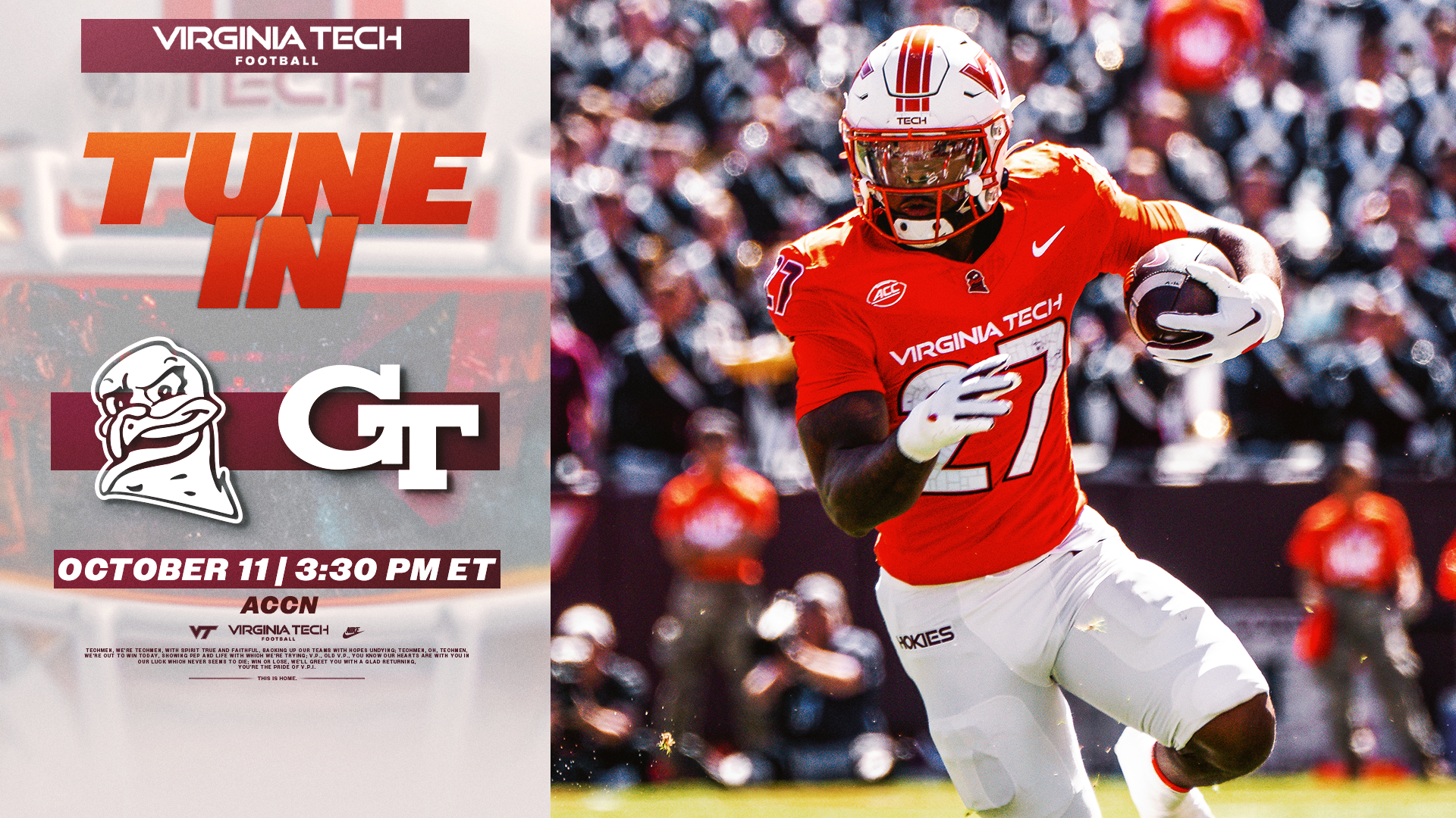 Tune In: Virginia Tech vs. No. 13 Georgia Tech - Virginia Tech Athletics
