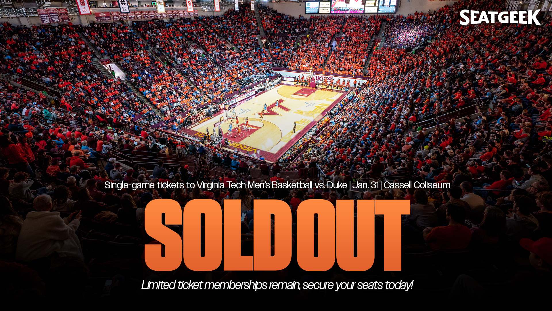 Single-game tickets for Virginia Tech men’s basketball game vs. Duke ...